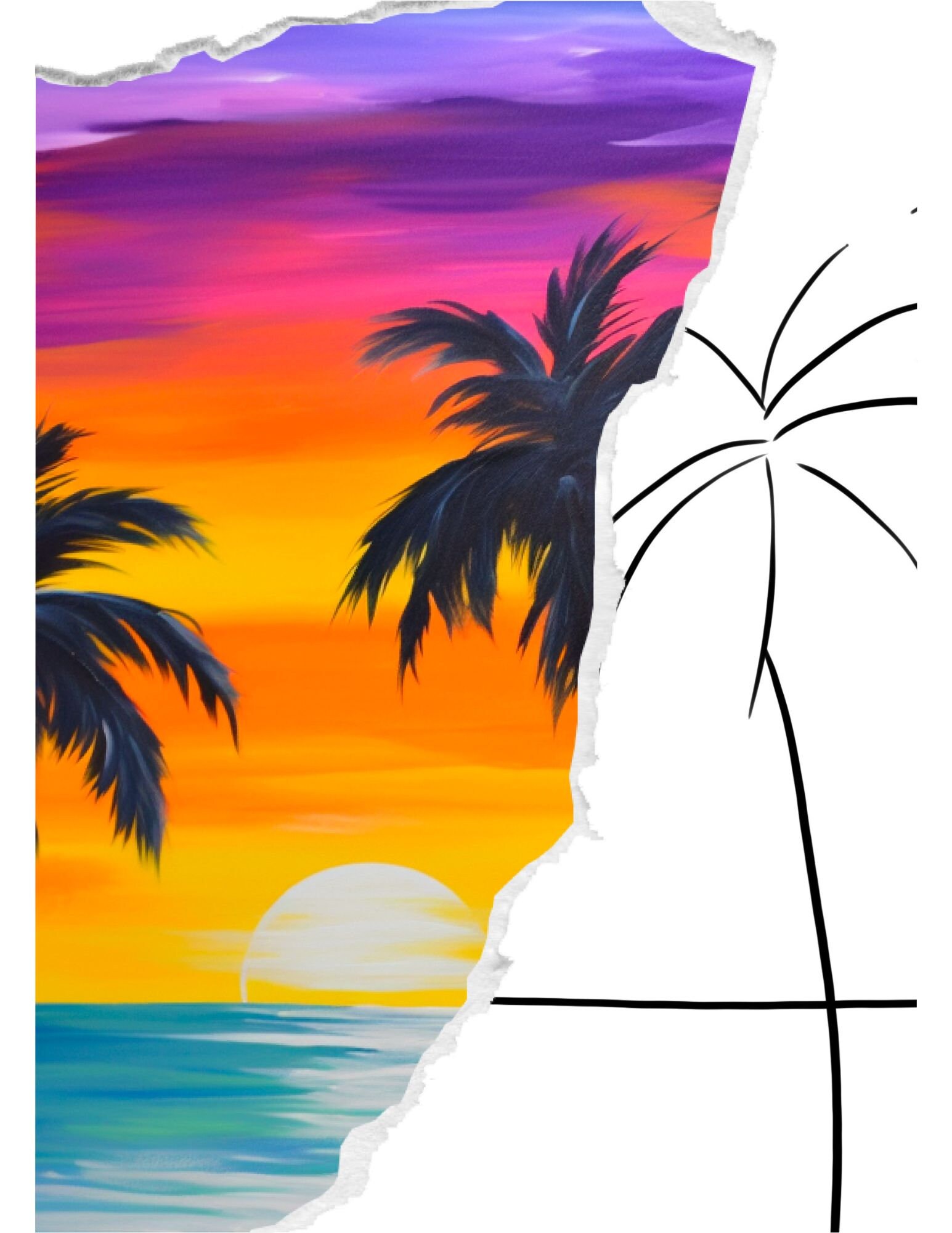 Beach Sunset Paint Party Printable: DIY Canvas Art (digital Download ...