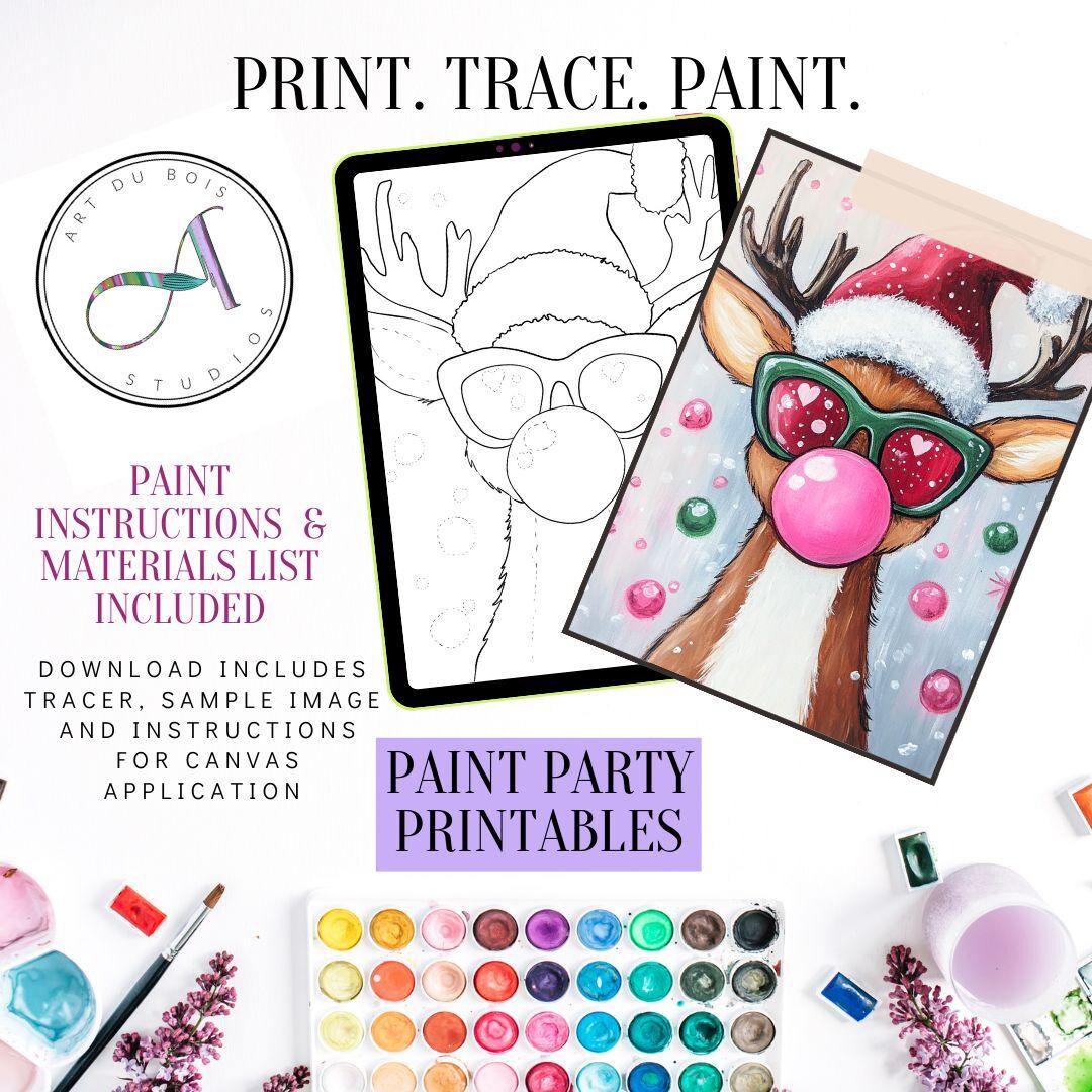 DIY Paint Party Printable, Rudolph's Festive Glow, Instant Download ...