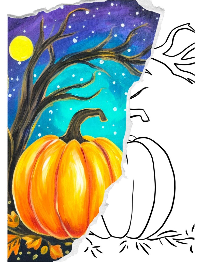 Pumpkin Paint Night Printable: DIY Canvas Art Template (digital ...