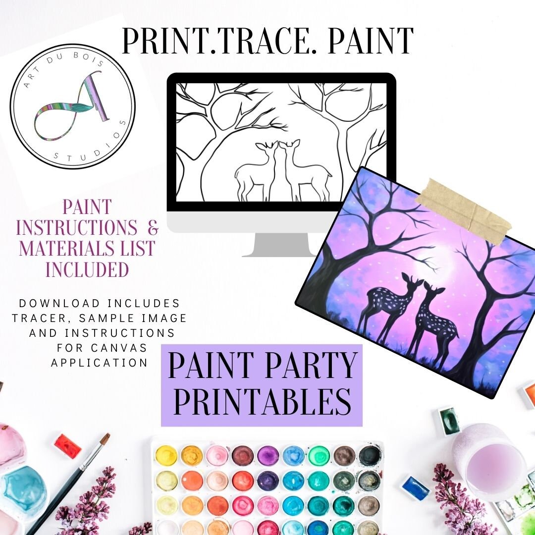 Deer at Dusk Paint Party Printable: DIY Canvas Art (digital Download ...