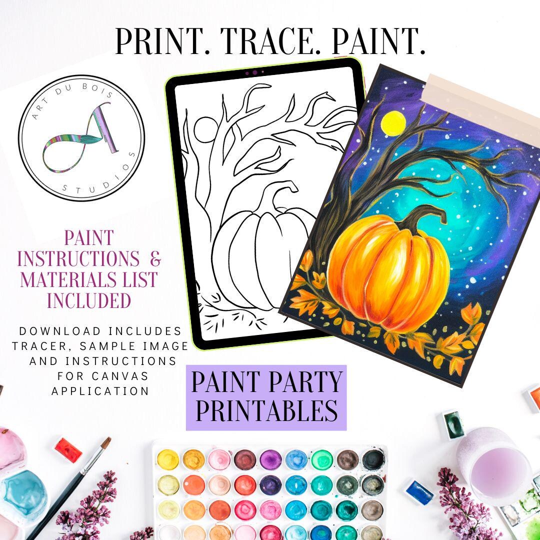 Pumpkin Paint Night Printable: DIY Canvas Art Template (digital ...