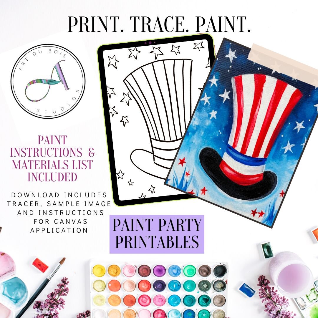DIY Paint Party Printable, Pre-drawn, Patriotic Hat, Instant Download ...