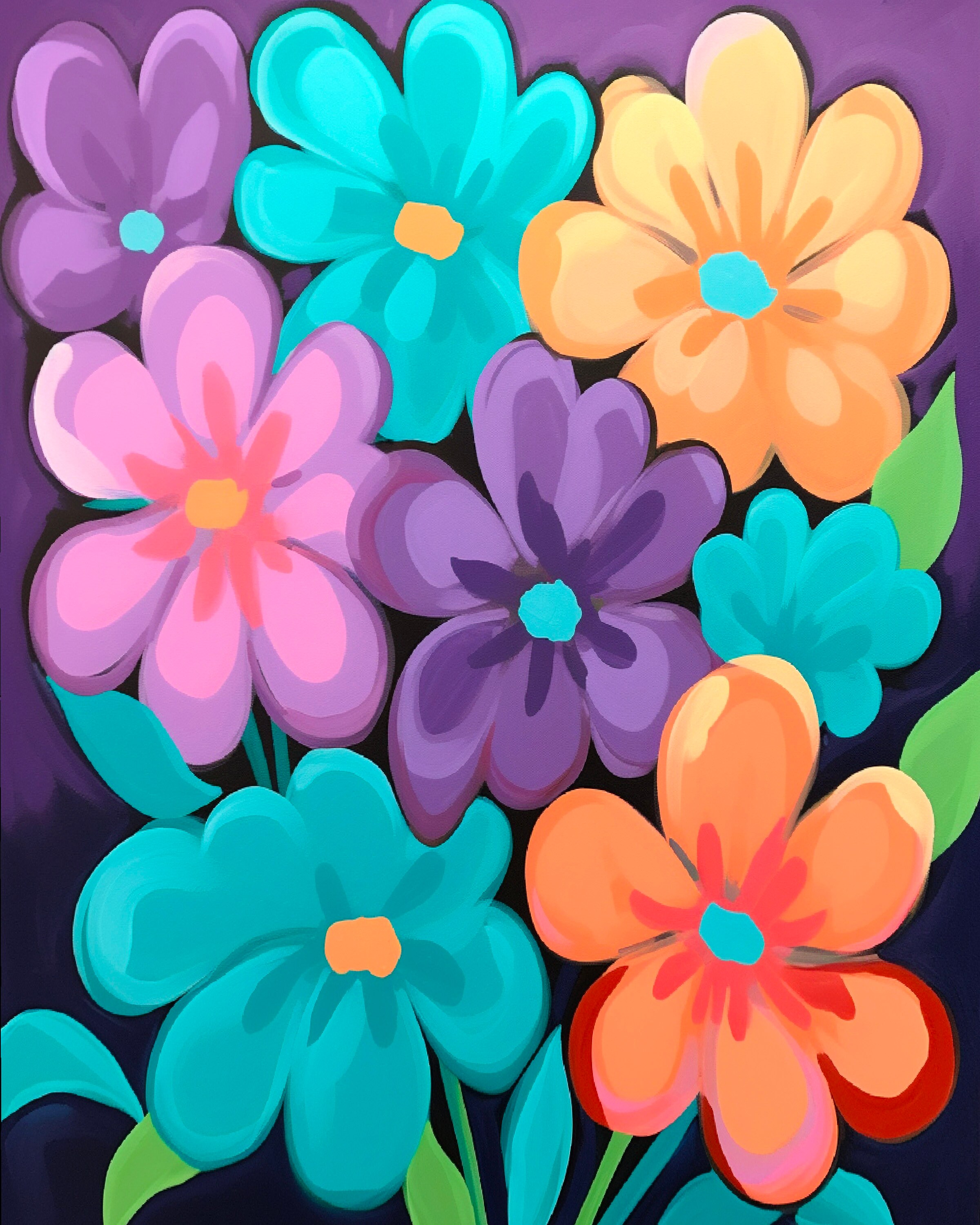 DIY Paint Party Printable, Pre-drawn Flowers, Instant Download, DIY ...