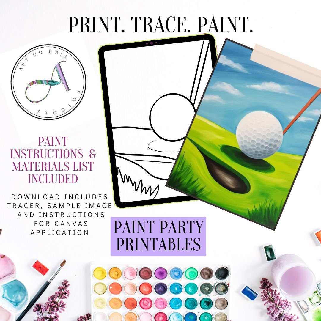 DIY Paint Party Printable, Pre-drawn, Golf, Instant Download, DIY ...