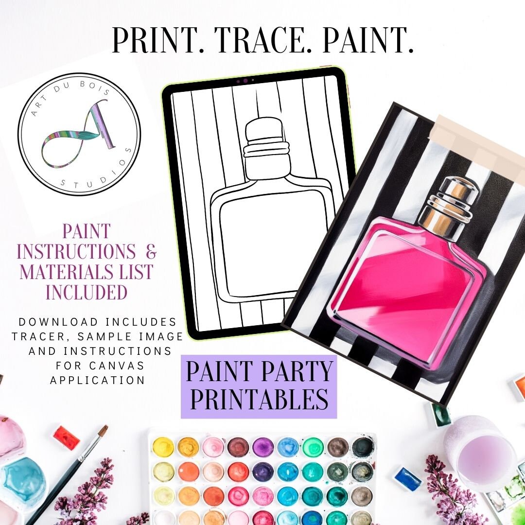 DIY Paint Party Printable, Chic Perfume Black White Stripe, Instant ...