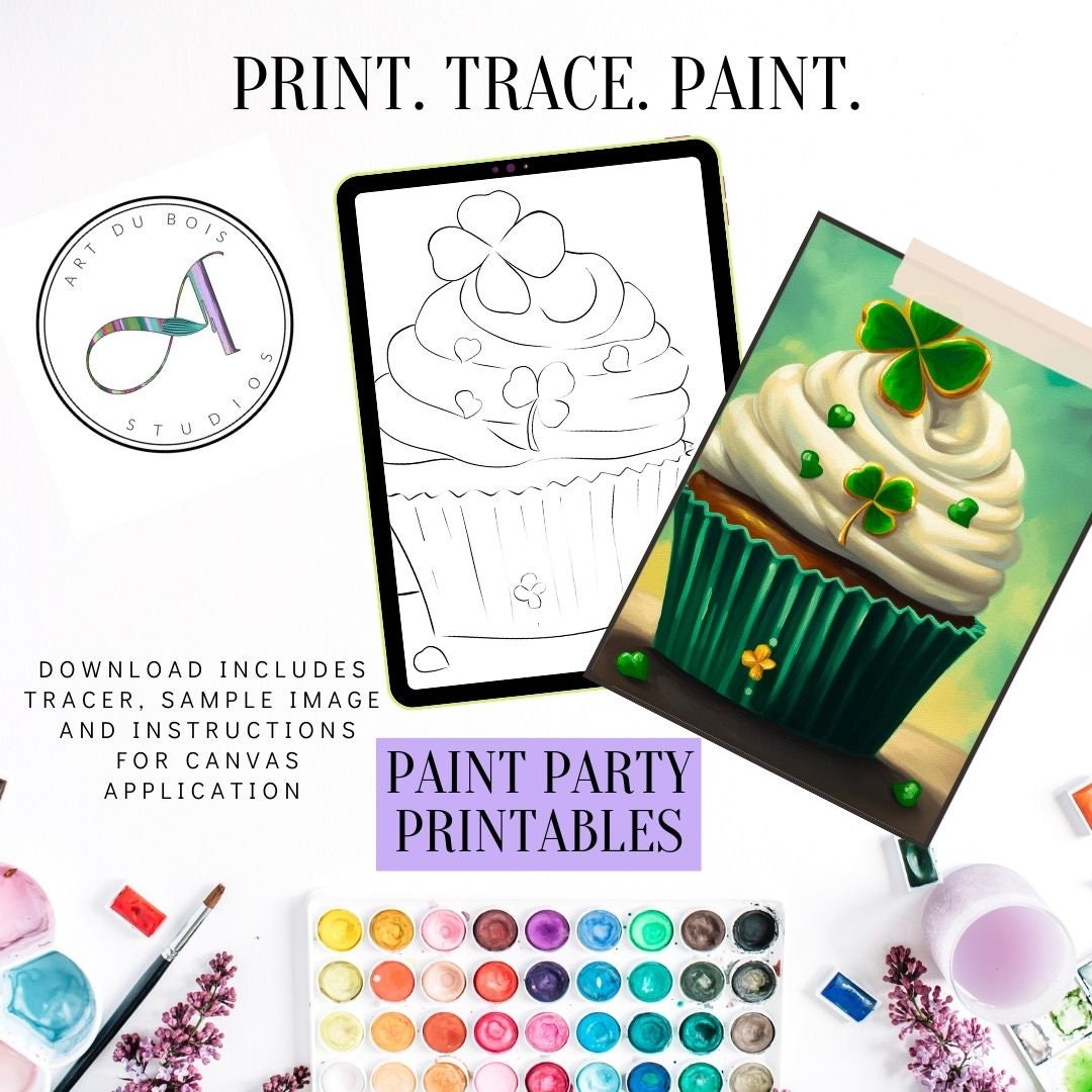 DIY Paint Party Printable, Pre-drawn St. Patrick's Day Cupcake With ...