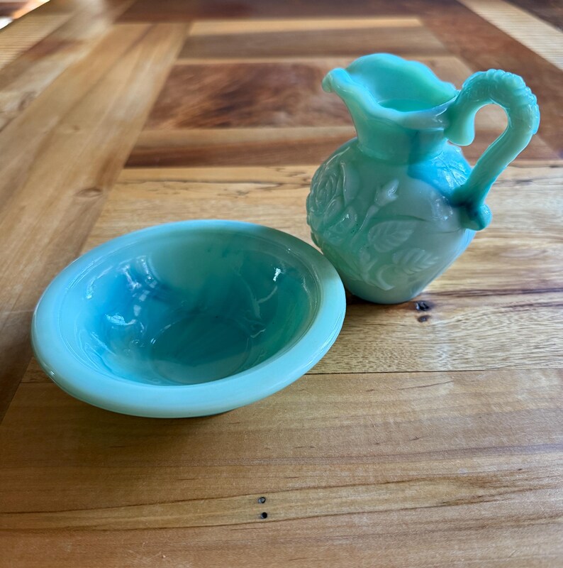 Vintage Avon Slag Glass Pitcher and Bowl Victorian Rose Pattern- Ships ...