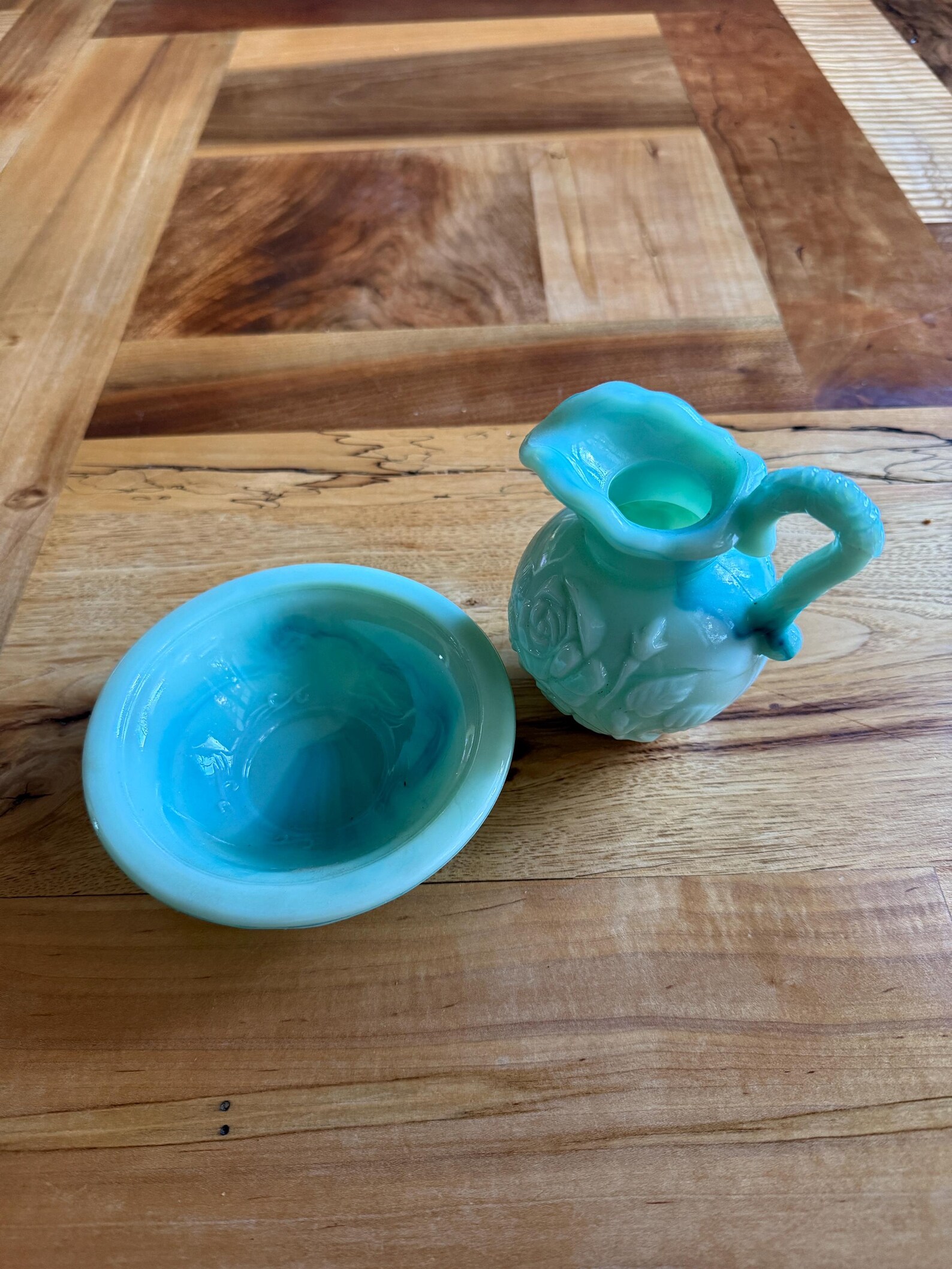 Vintage Avon Slag Glass Pitcher and Bowl Victorian Rose Pattern- Ships ...