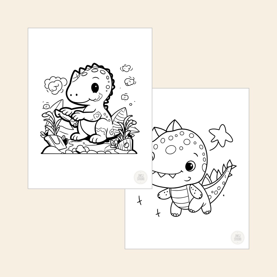 24 Cute Dinosaurs Coloring Pages for Kids Toddlers Preschoolers Adults ...