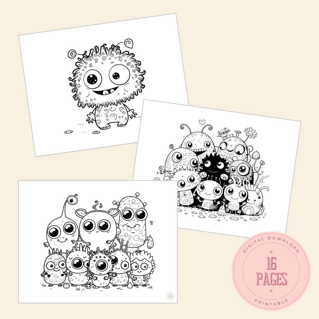 16 Cute Monsters Coloring Pages for Kids Toddlers Preschoolers Adults ...