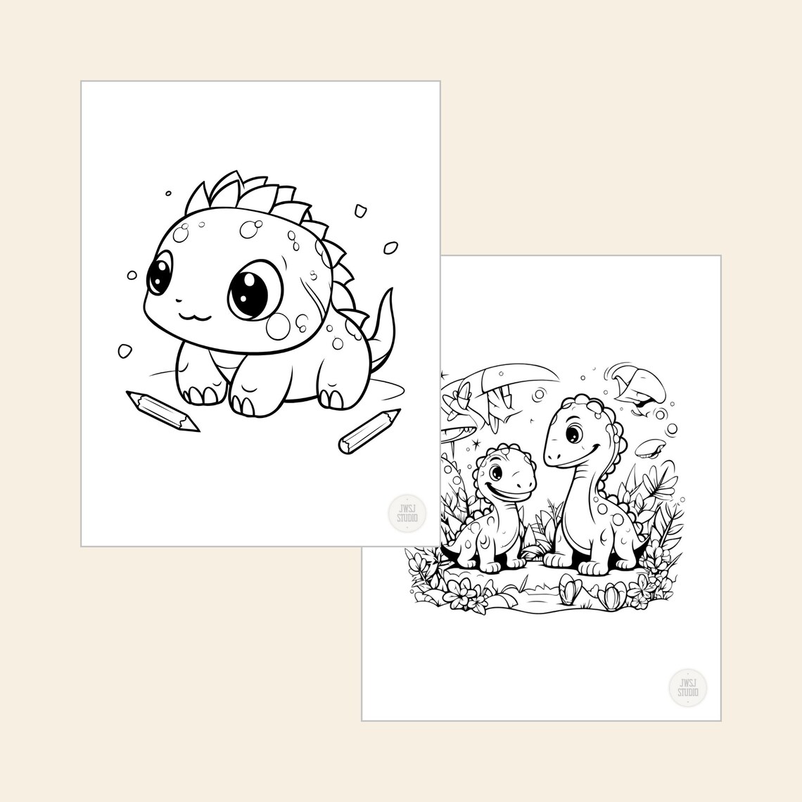24 Cute Dinosaurs Coloring Pages for Kids Toddlers Preschoolers Adults ...