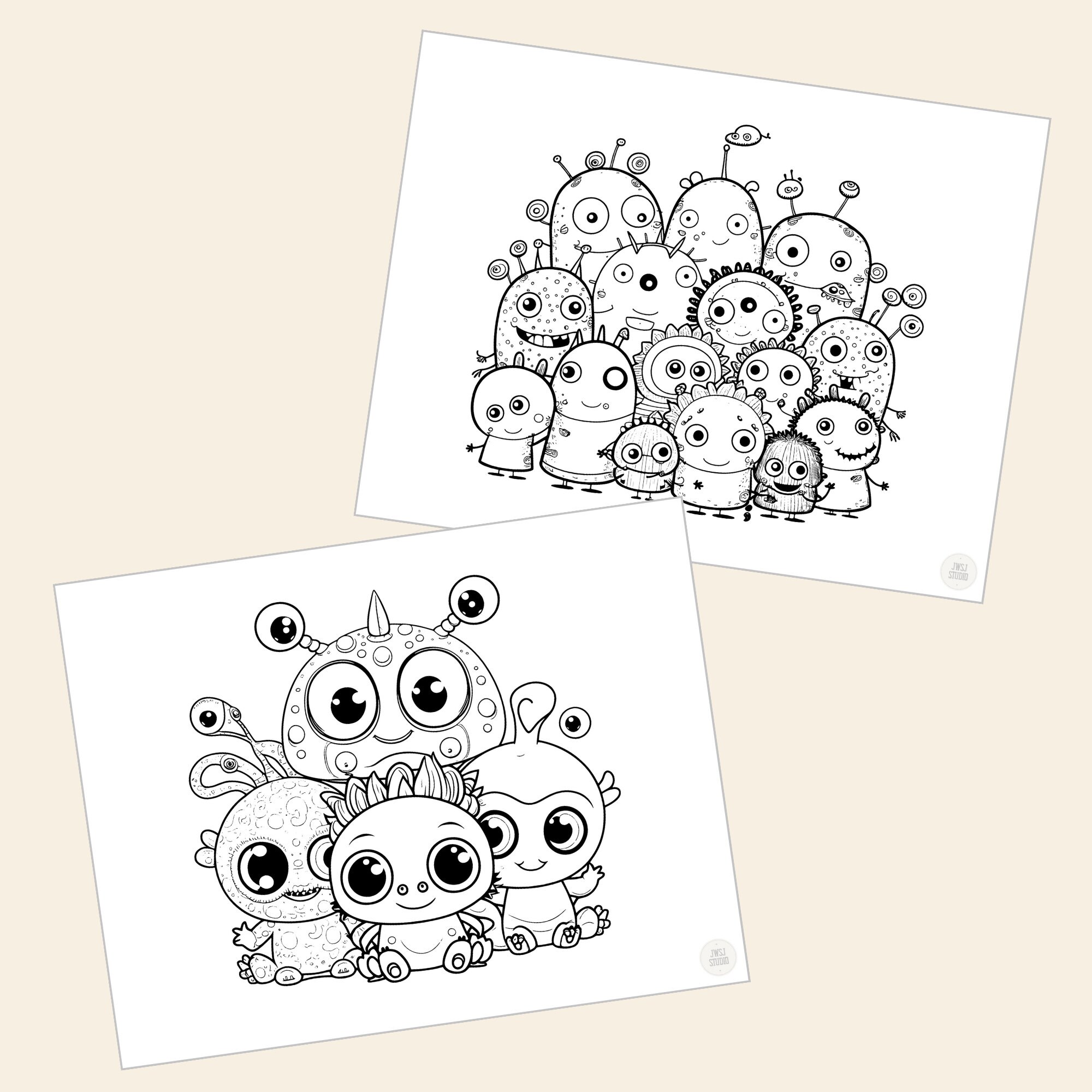 16 Cute Monsters Coloring Pages for Kids Toddlers Preschoolers Adults ...