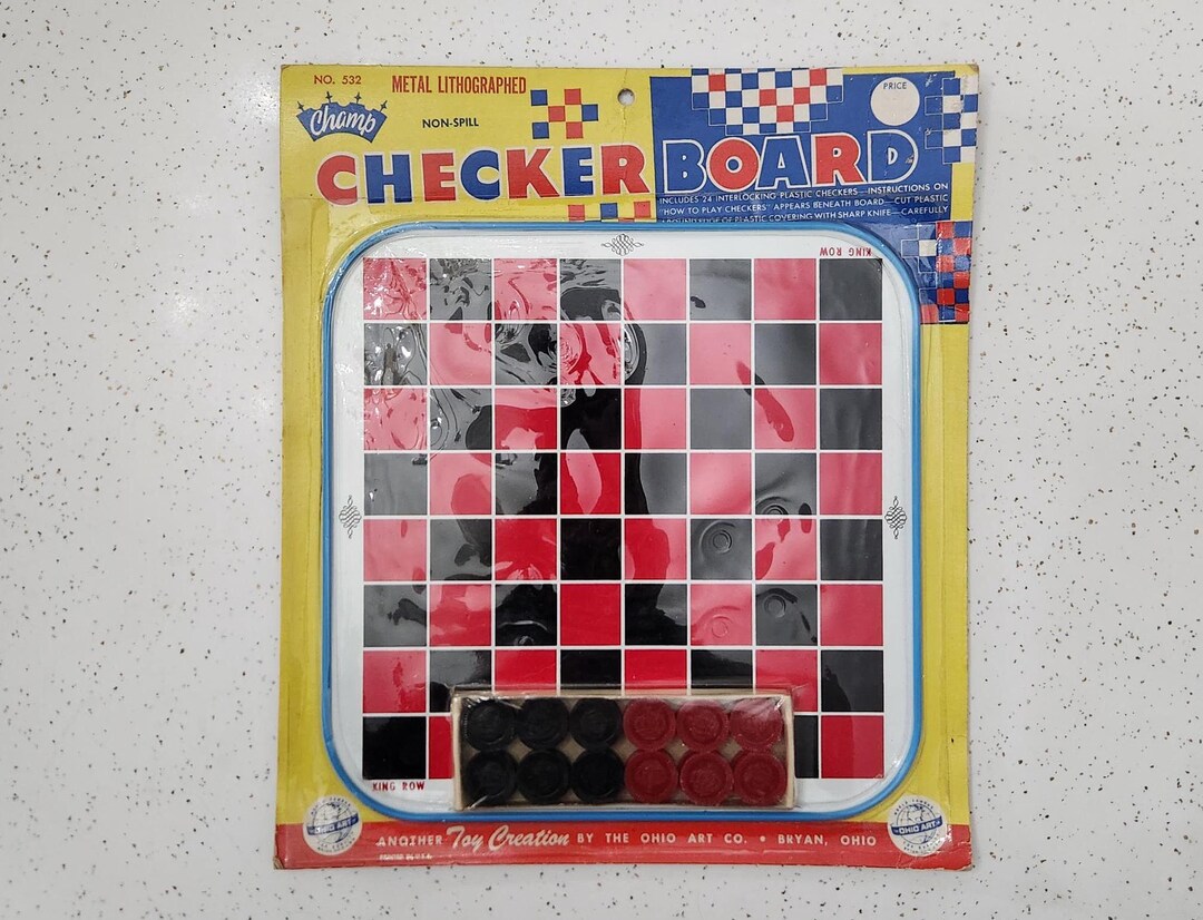 Vintage Ohio Art Co Metal Lithographed Small Checkerboard and Checkers ...