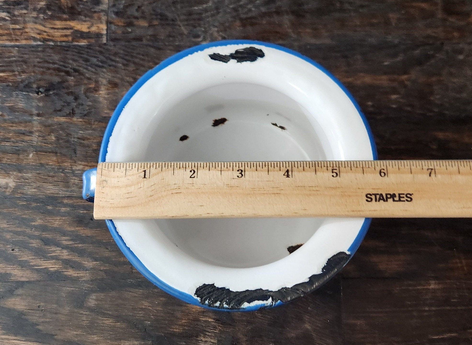 Vintage Enamelware Chamber Pot White With Blue Trim Small Chippy Enamel ...