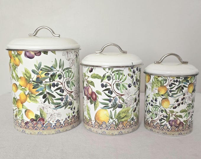 Michel Design Works Tuscan Grove Canisters Set of 3 Carbon Steel With ...