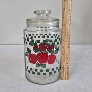 Vintage Red Apple and Green Checkered Glass Jar Canister - Etsy