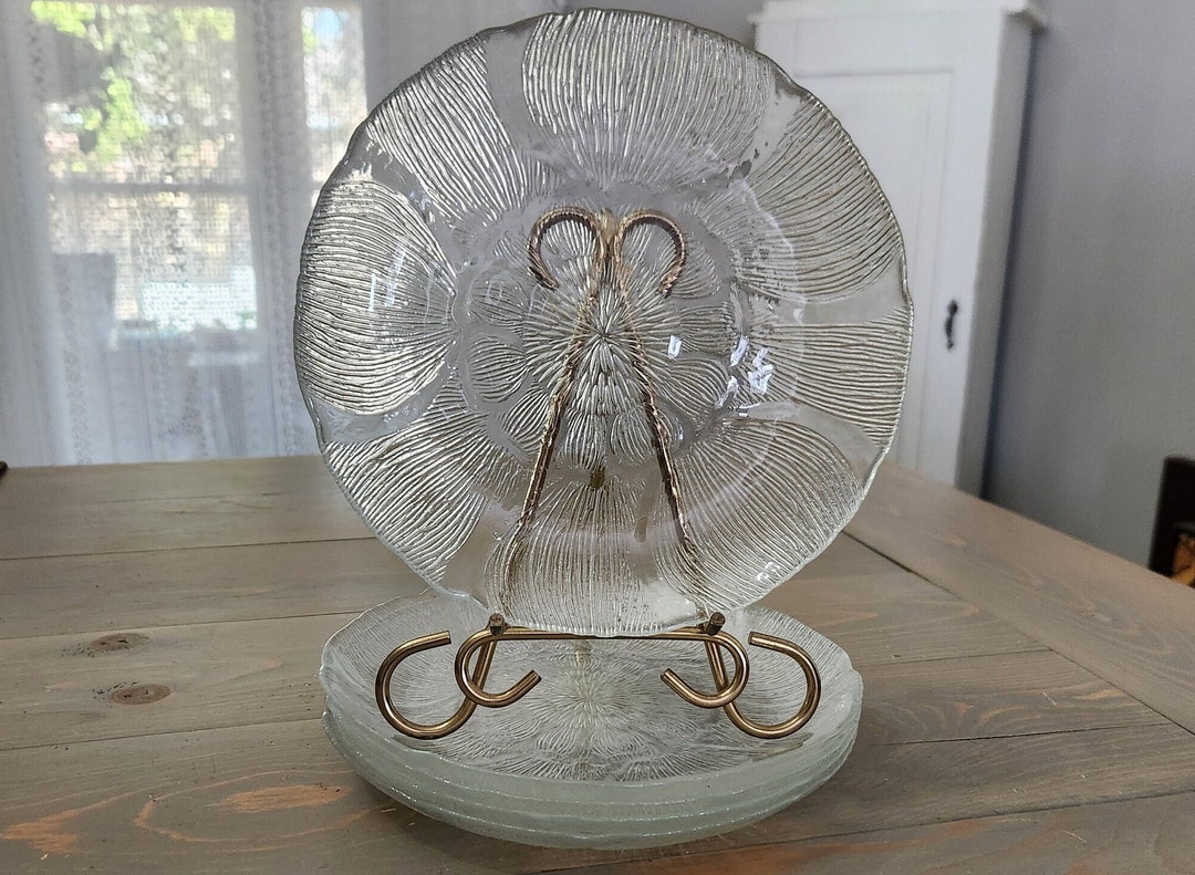 Vintage Arcoroc Fleur Pattern Clear Glass Salad Plate Set of 5 Floral ...