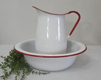 Vintage 1920's Children's Toy Enamelware Sweden Pitcher and Basin Bowl ...