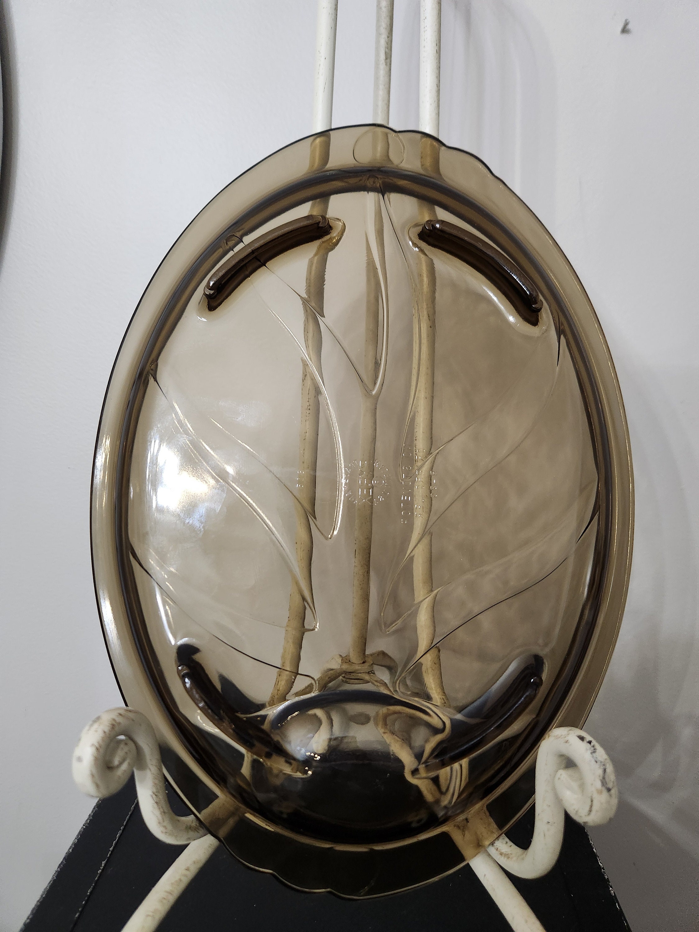 Vintage Pyrex Tree of Life Footed Meat Serving Light Brown Smoke Glass ...