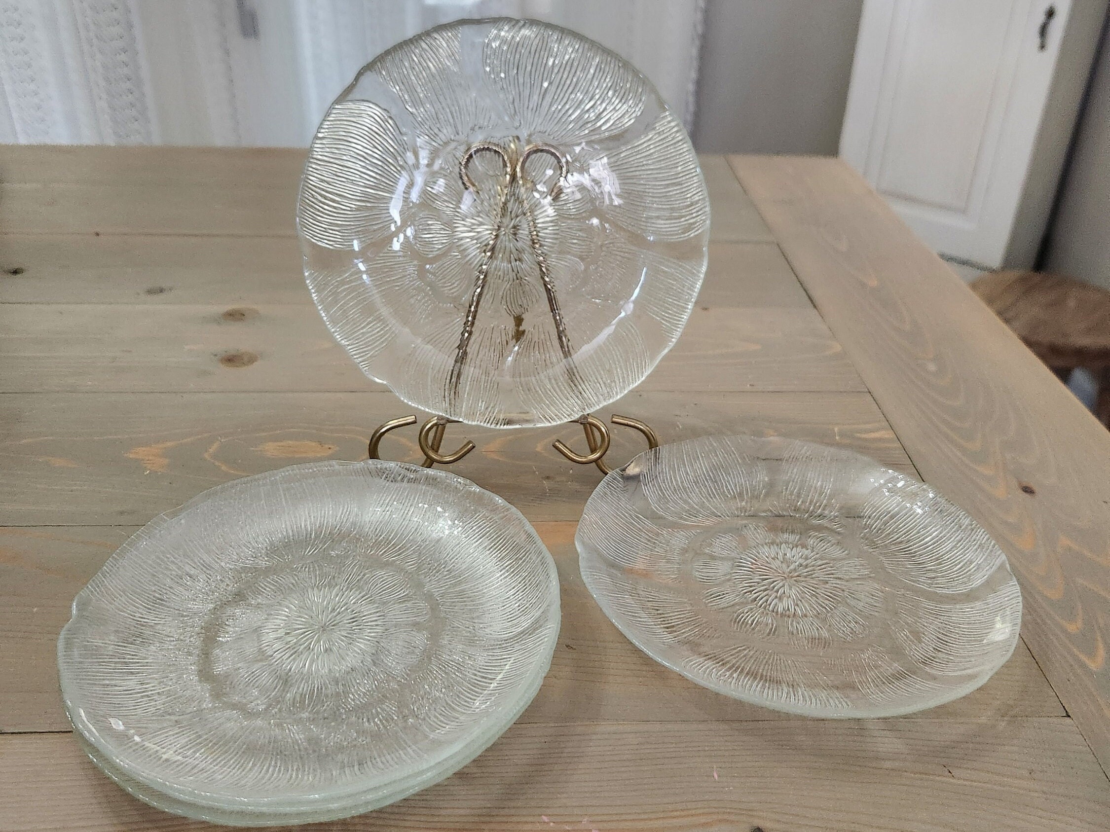 Vintage Arcoroc Fleur Pattern Clear Glass Salad Plate Set of 5 Floral ...