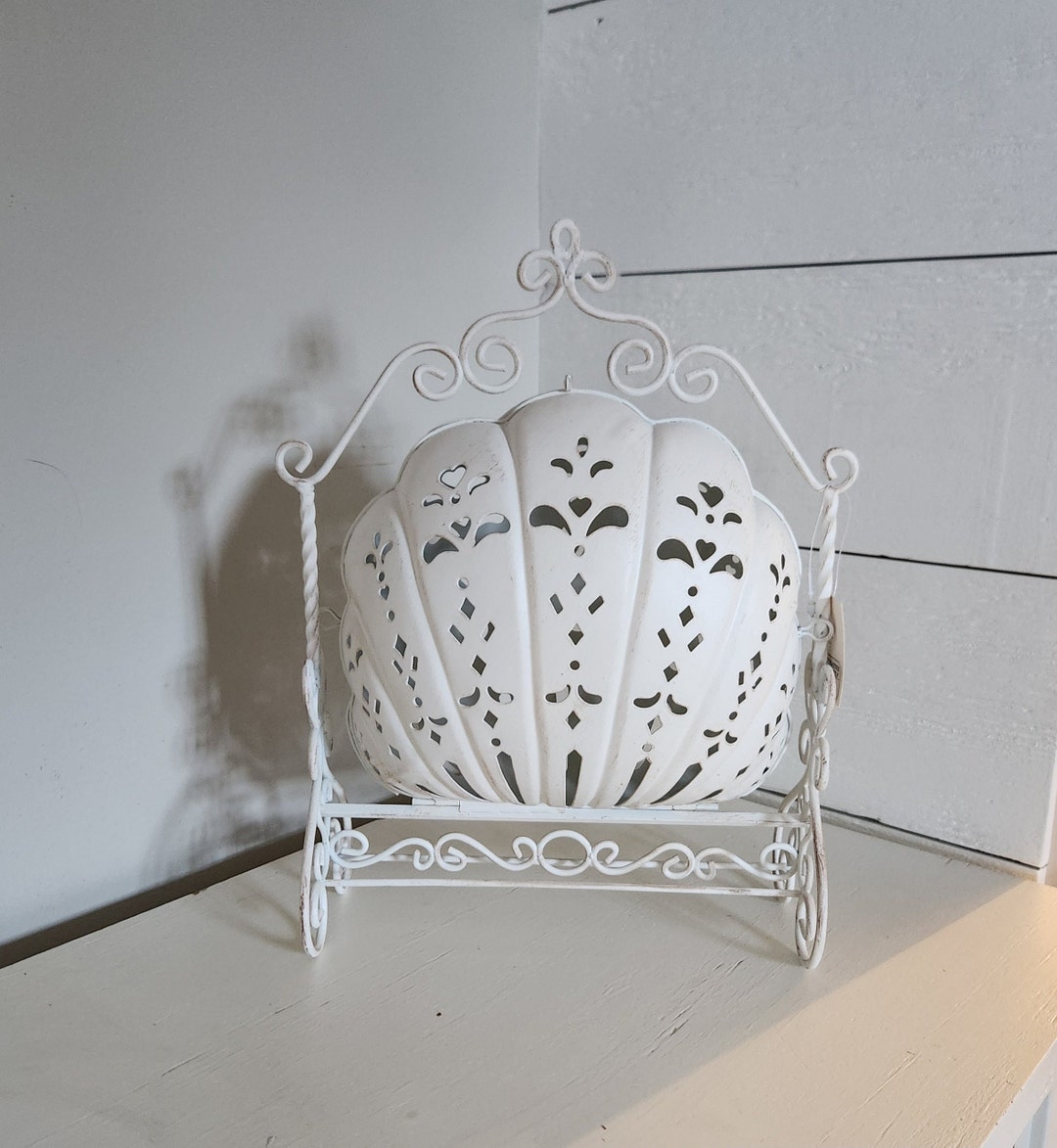 Vintage Folding Metal Wire Clam Shell Shape Serving Tray Platter Basket ...