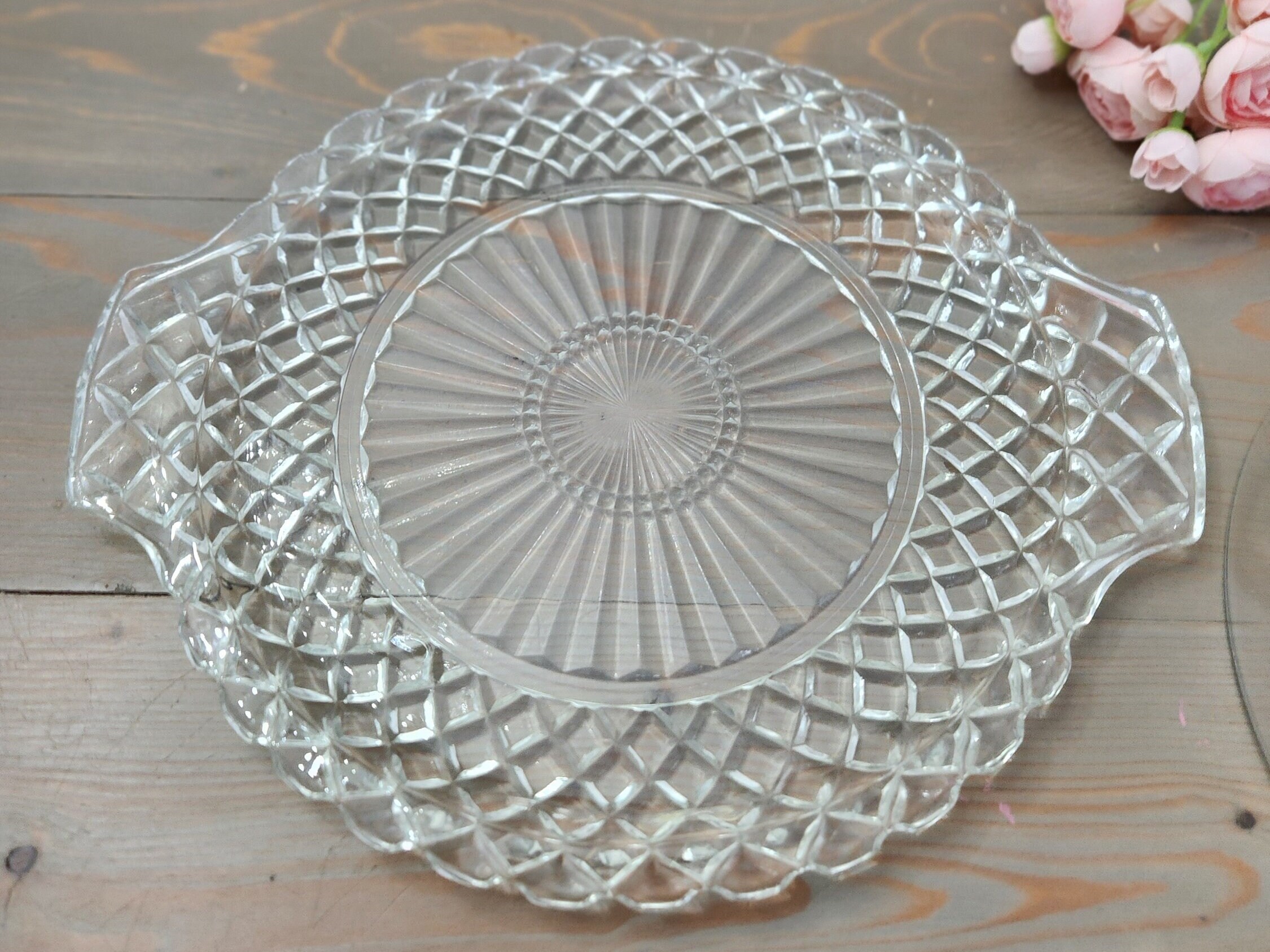Vintage Anchor Hocking Waterford Waffle Cake Plate/platter With Handles ...