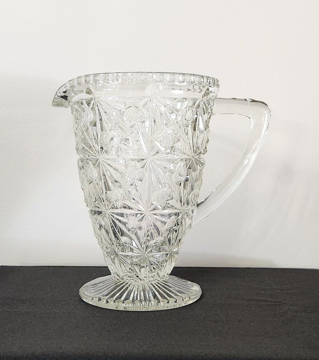 Vintage Clear Cut Glass Pedestal Pitcher - Etsy