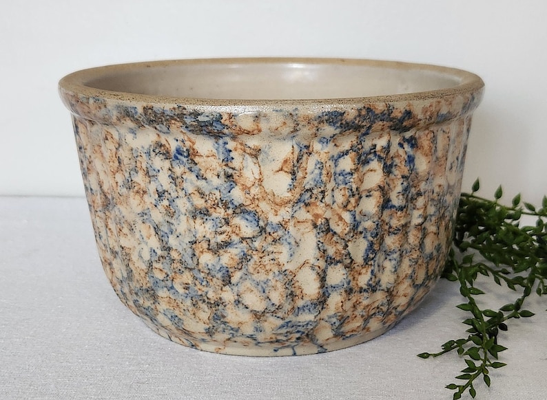 Vintage Red Wing Spongeware Cap Bowl Ribbed Ovenware 7c Stoneware ...