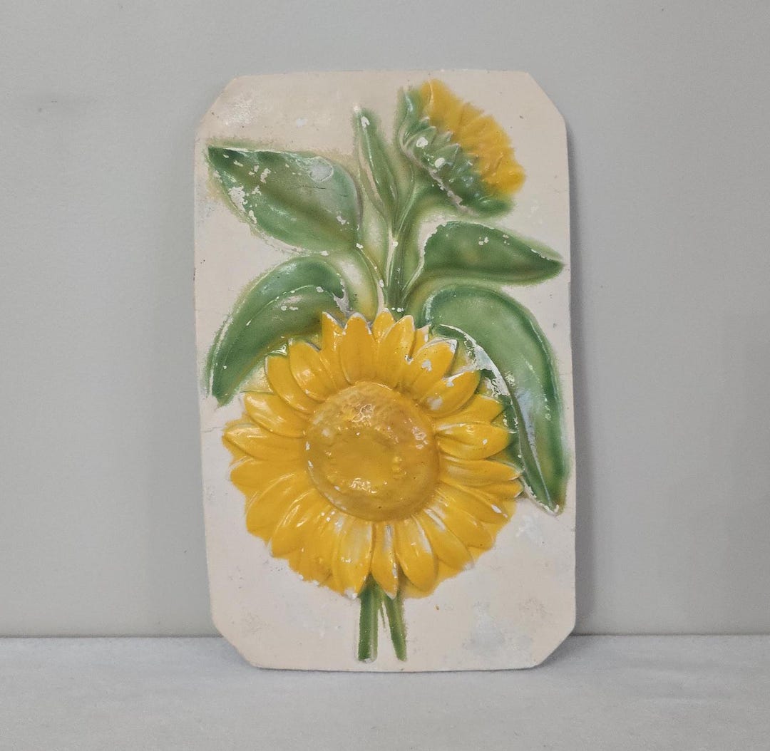 Vintage Sunflower Chalkware Art Relief Effect - Etsy