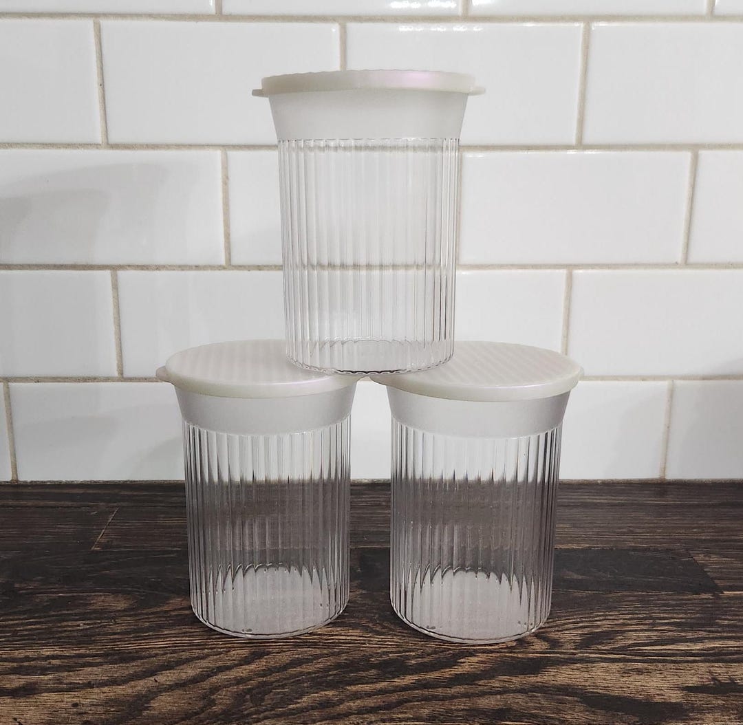Tupperware Ribbed Storage Containers Set of 3 #3586A Clear With Opalescent Seals #3590A - Etsy