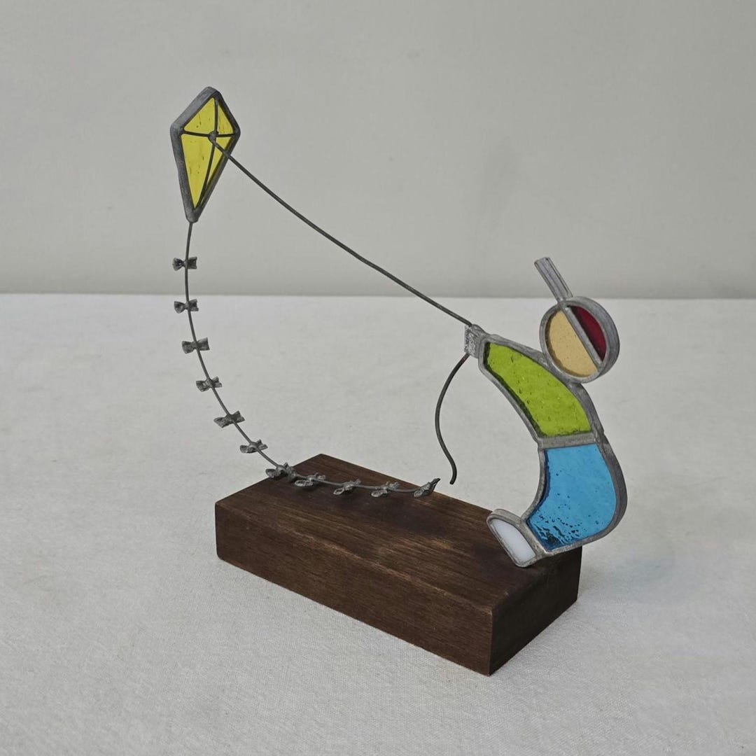 Vintage Kite Flyer Stained Glass Display Art Sun Catcher - Etsy