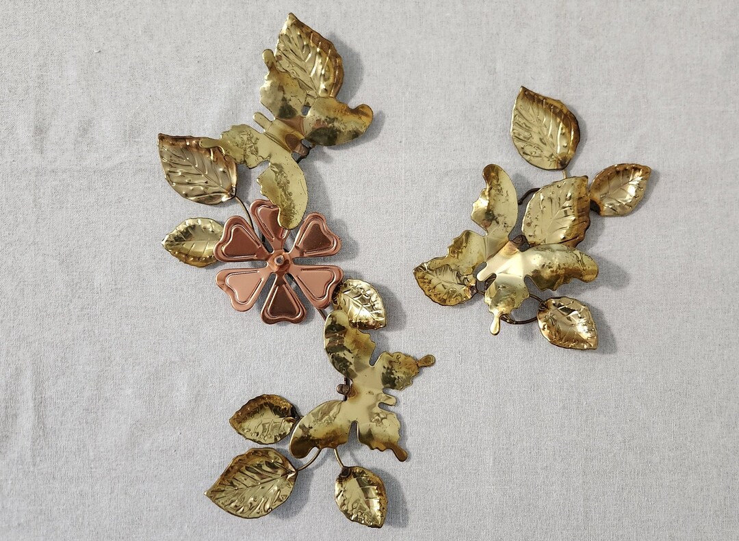 Vintage Gold Color Metal Leaves Butterflies Wall Decor Set of 2 - Etsy