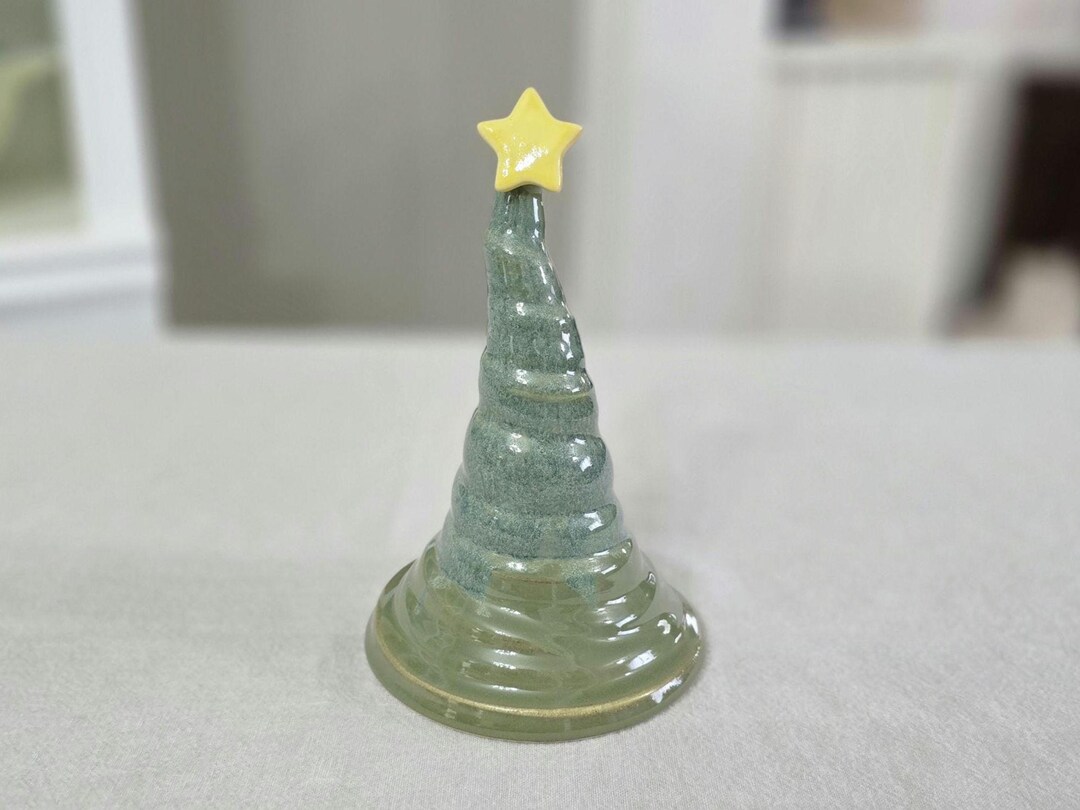 Handmade Drip Glazed Whimsical Spiral Ceramic Chrismas Tree With Yellow ...