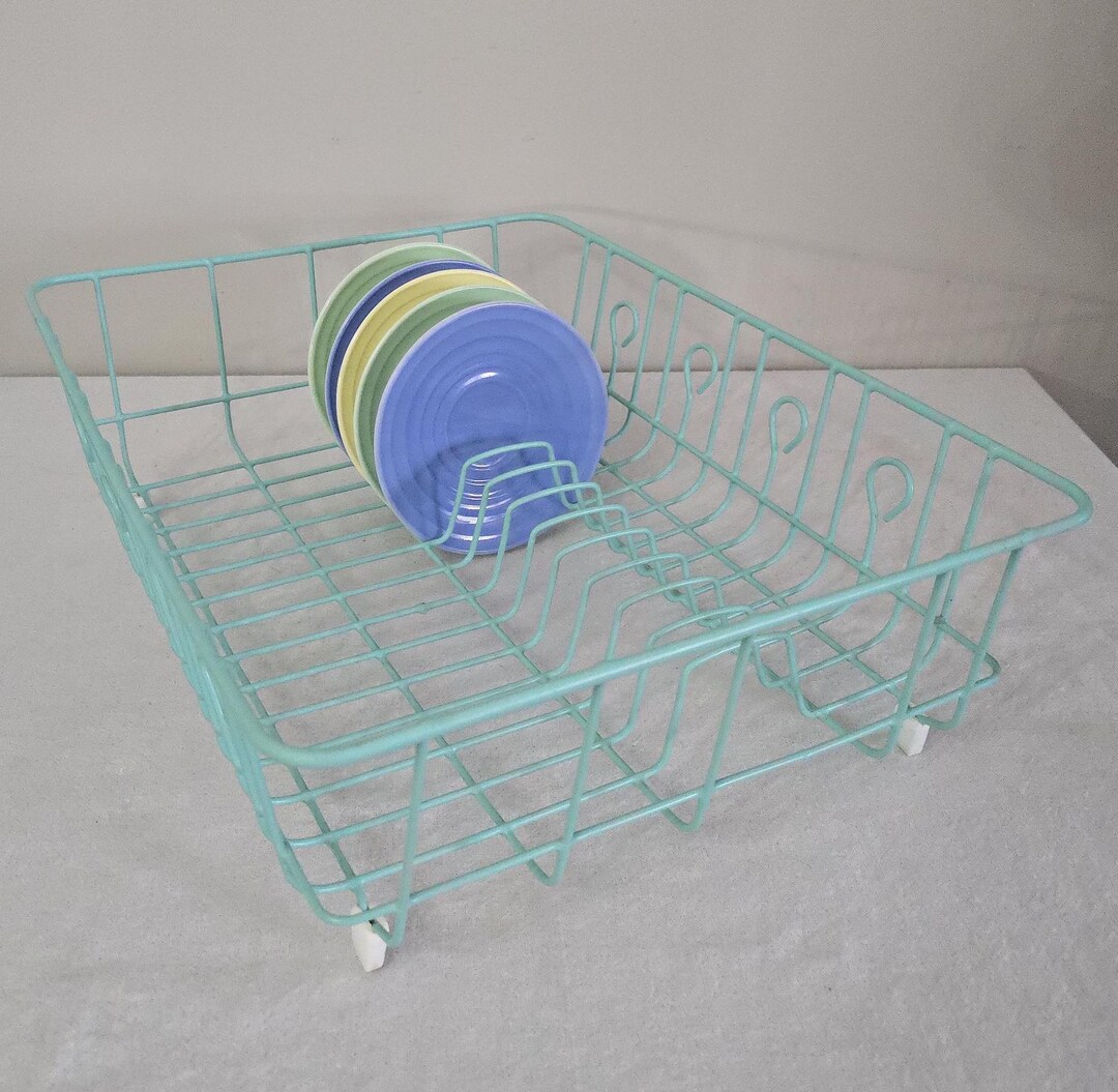Vintage Mint Green Dish Drying Rack Drainer Rubber Coated Metal - Etsy