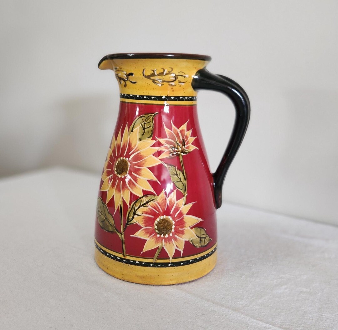 Pier 1 Imports Sunflower Hand Painted Terracotta Pitcher - Etsy