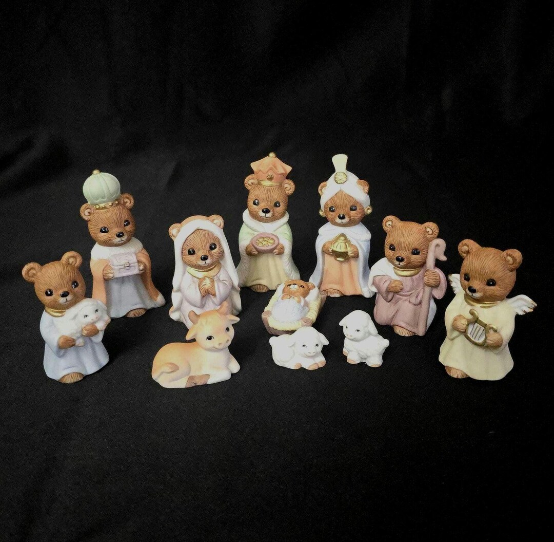 Vintage Homco Bears Nativity Set Complete Set of 11 #5412 Made in Sri ...