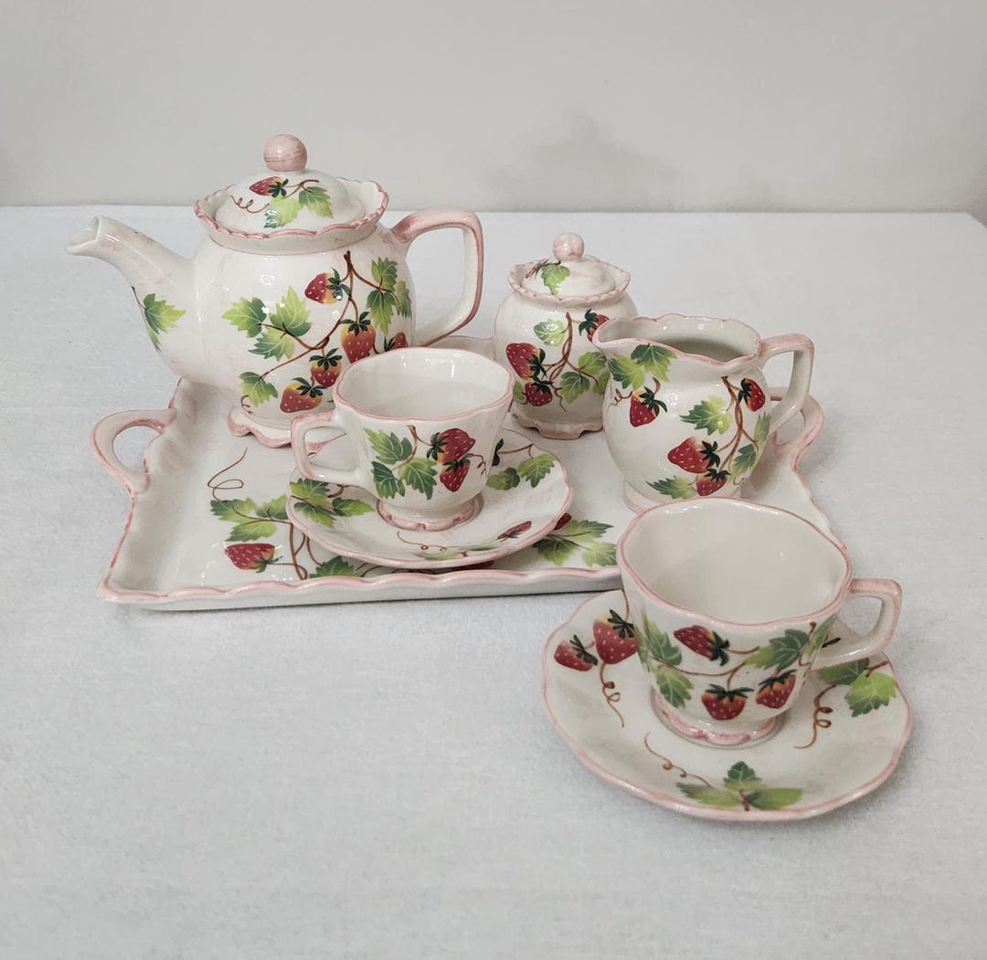 Vintage Andrea by Sadek Miniature 6 Inch Teapot Tea Service Set Strawberry Vine Motif - Etsy