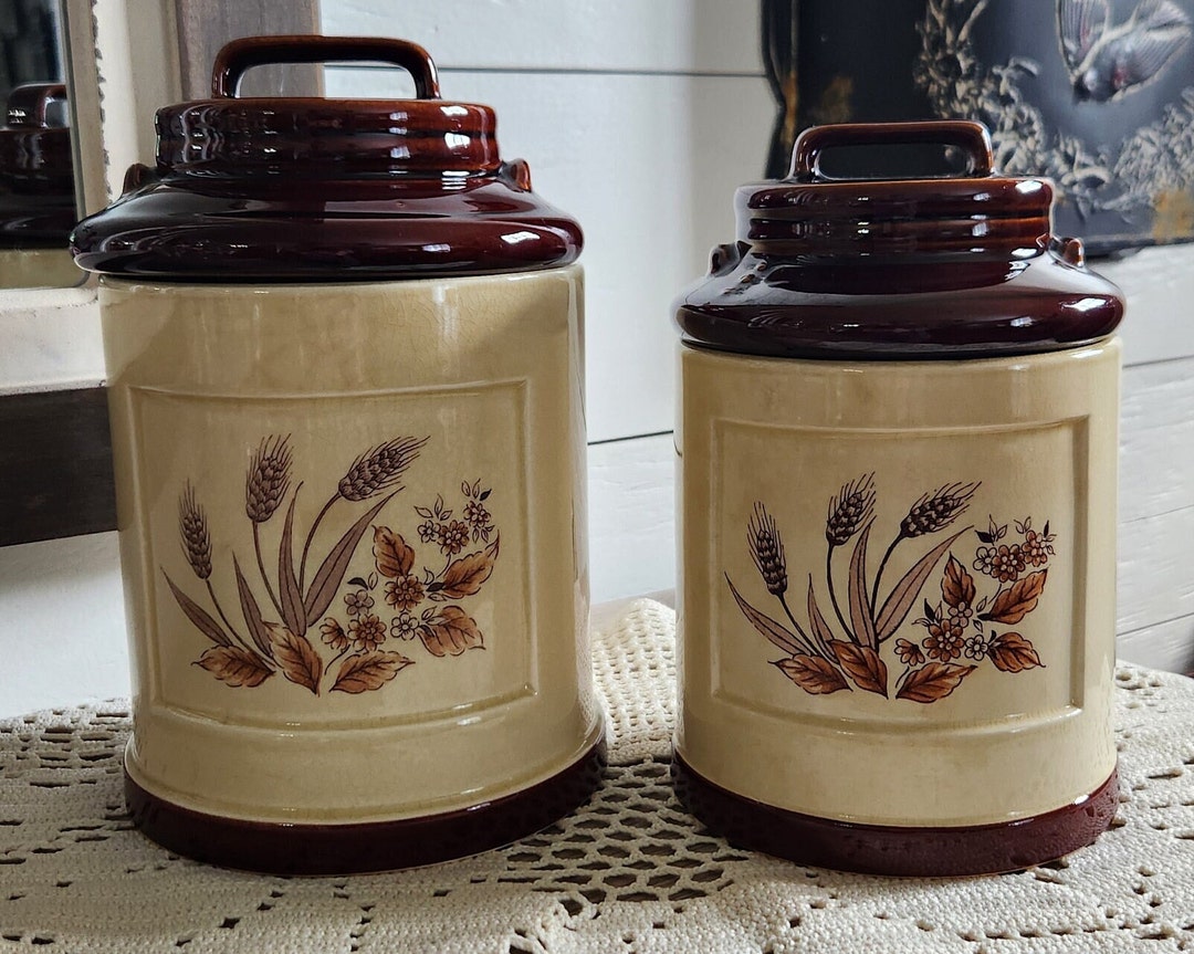 Vintage Ceramic Wheat Pattern Canister Set of 2 - Etsy