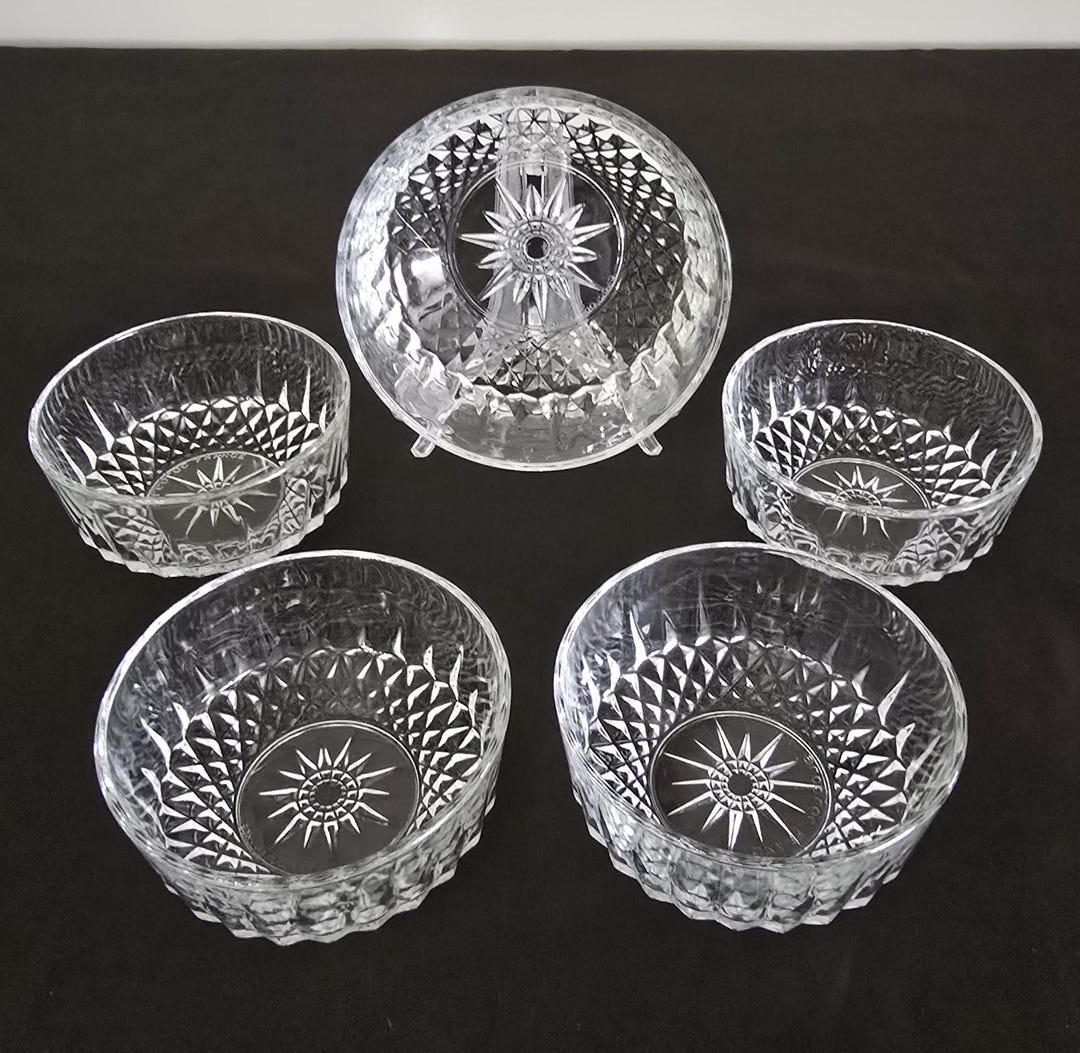 Vintage Arcoroc France Crystal Diamond Starburst Dessert Bowls 2 Sizes ...