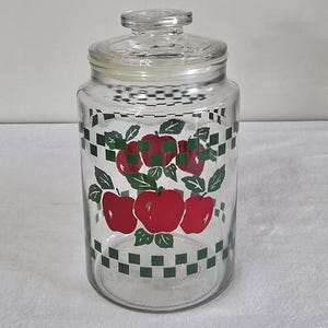 Vintage Red Apple and Green Checkered Glass Jar Canister - Etsy
