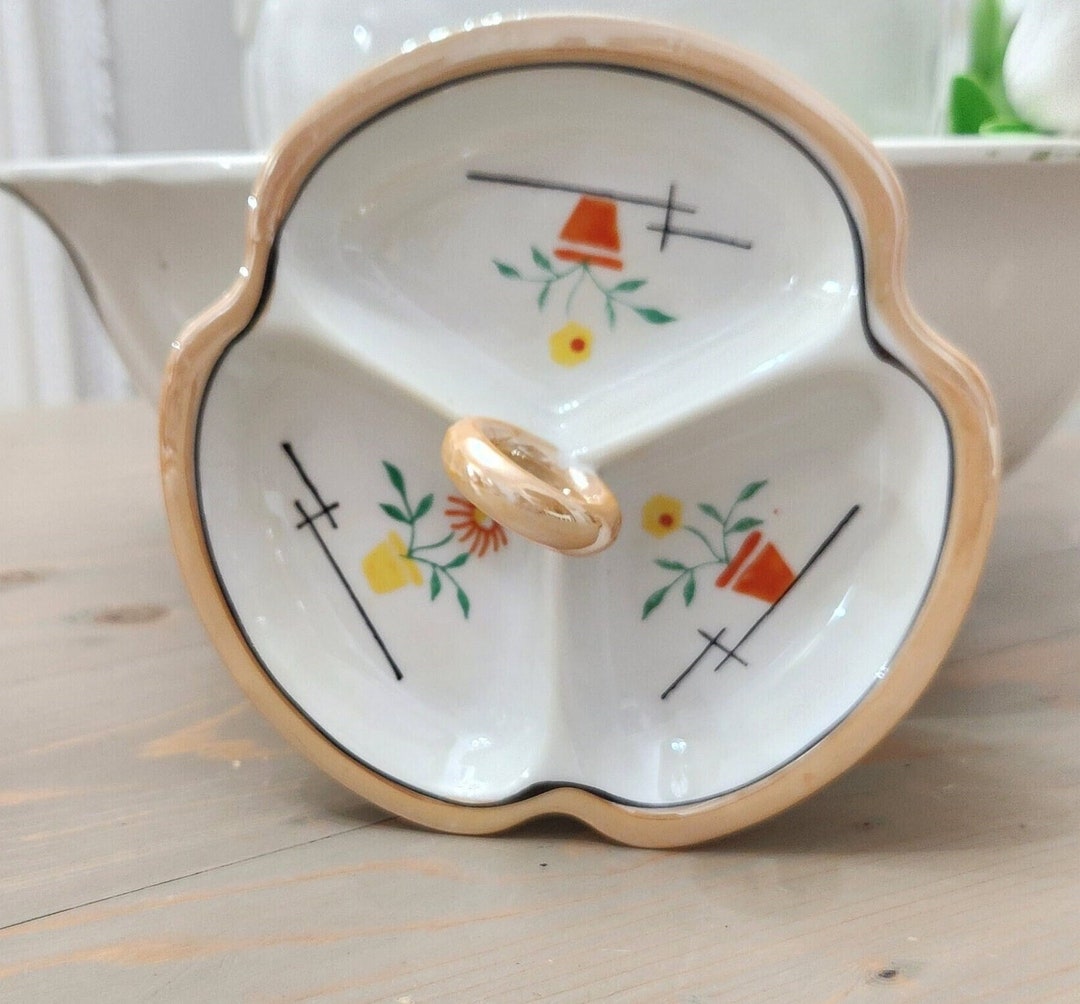 Vintage Tidbit Dish Garden China Lusterware Handled Divided Plate ...