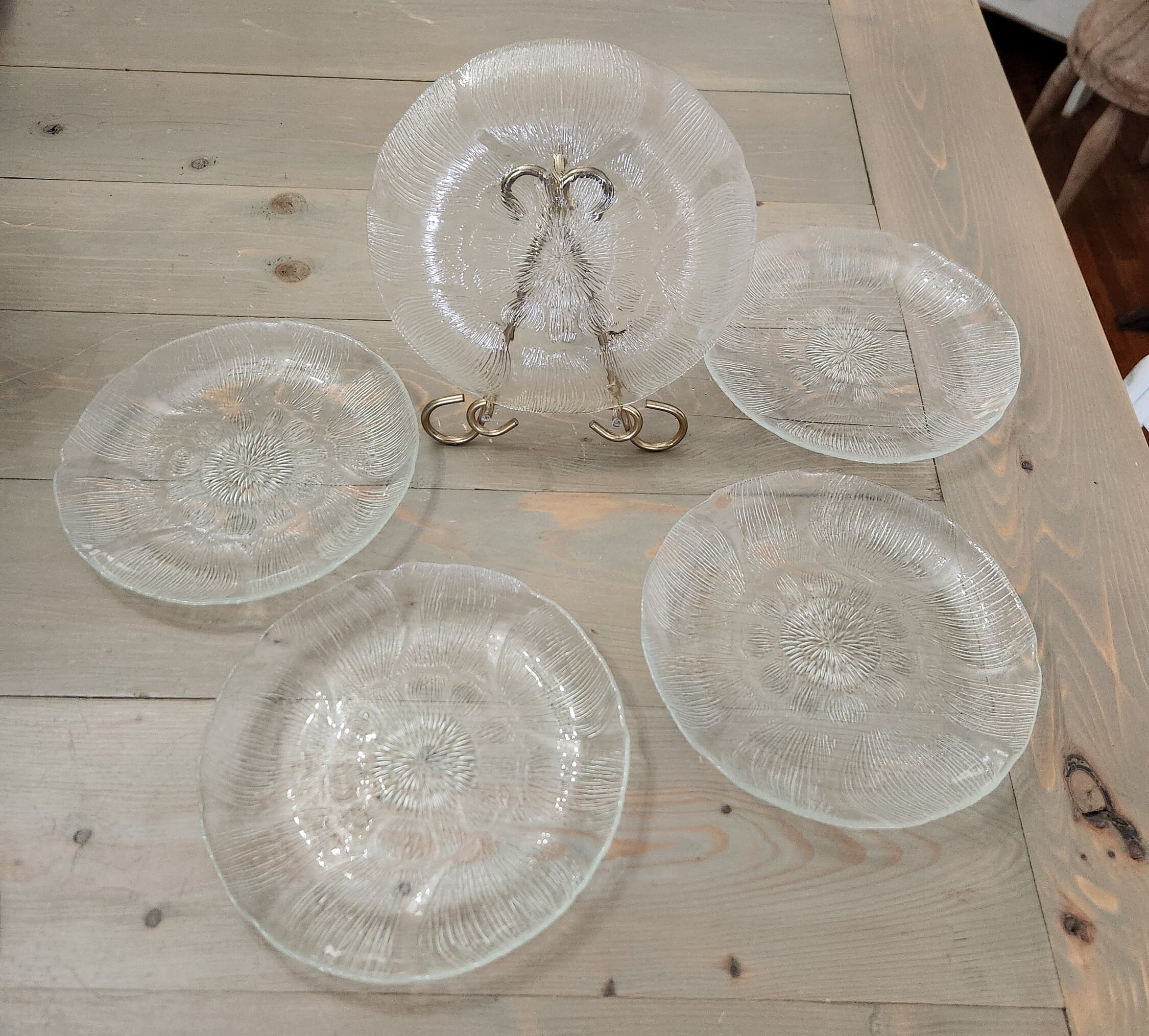 Vintage Arcoroc Fleur Pattern Clear Glass Salad Plate Set of 5 Floral ...
