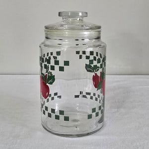 Vintage Red Apple and Green Checkered Glass Jar Canister - Etsy