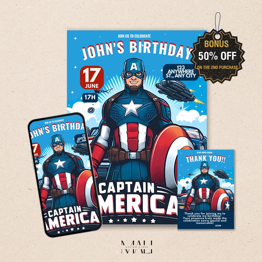 Editable Captain America Birthday Invitation Template for Kids ...