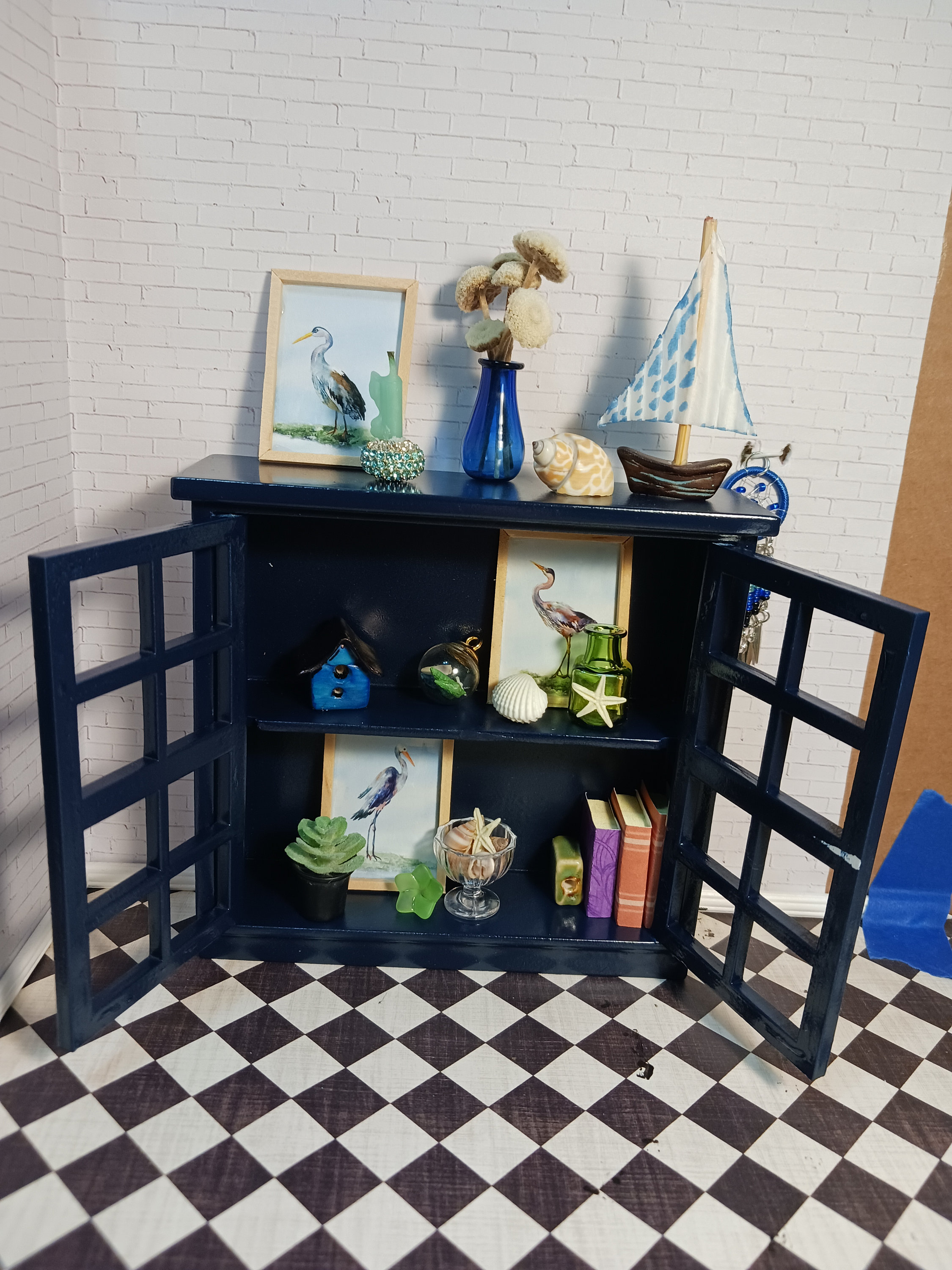 One of a Kind Coastal Dollhouse Cupboard With Ocean Themed Decor - Etsy