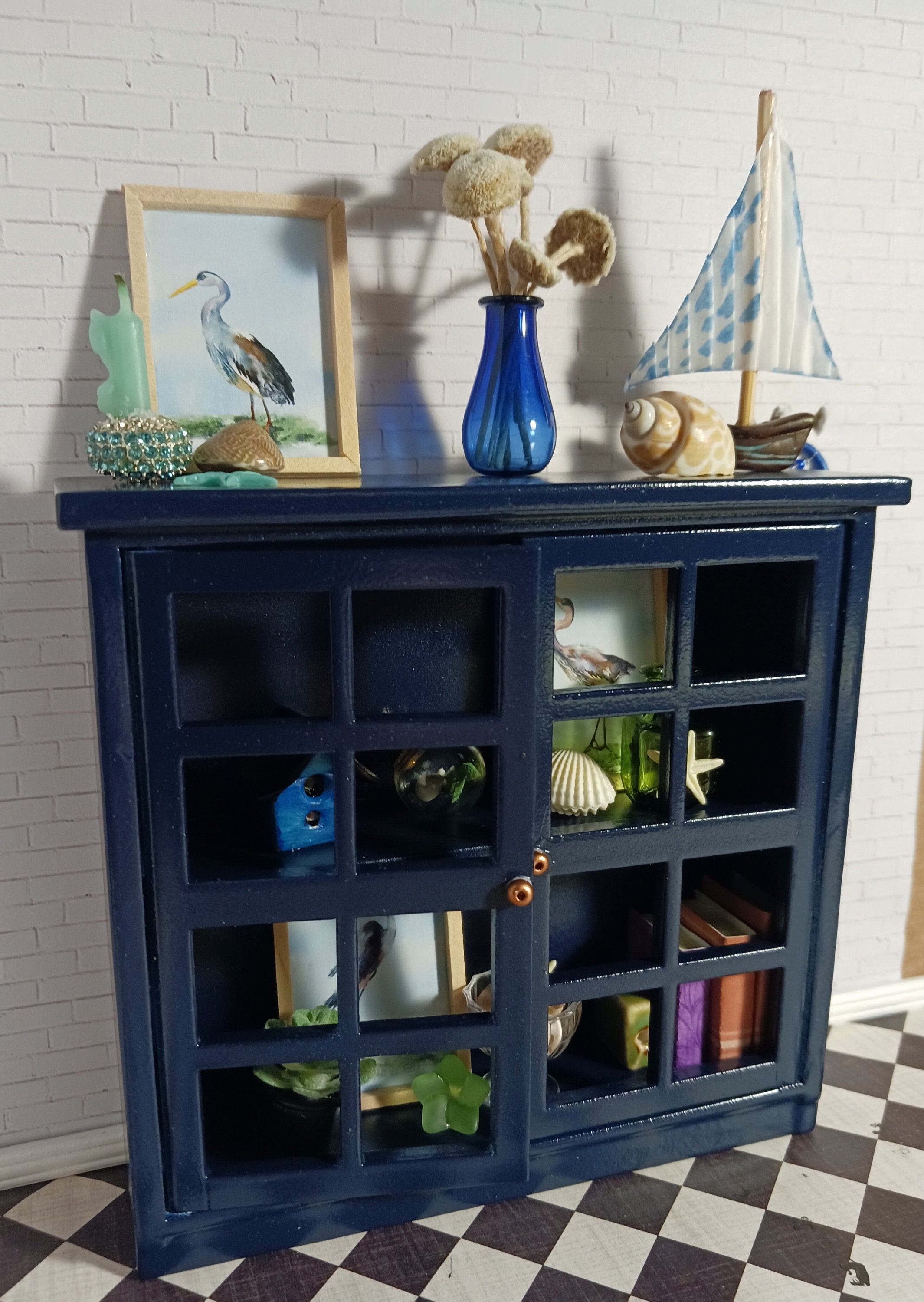 One of a Kind Coastal Dollhouse Cupboard With Ocean Themed Decor - Etsy