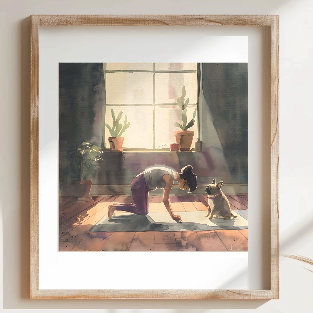 Yoga Poster, Yoga Wall Decor, Yoga With Dog, Yoga Studio Art, Yogi ...