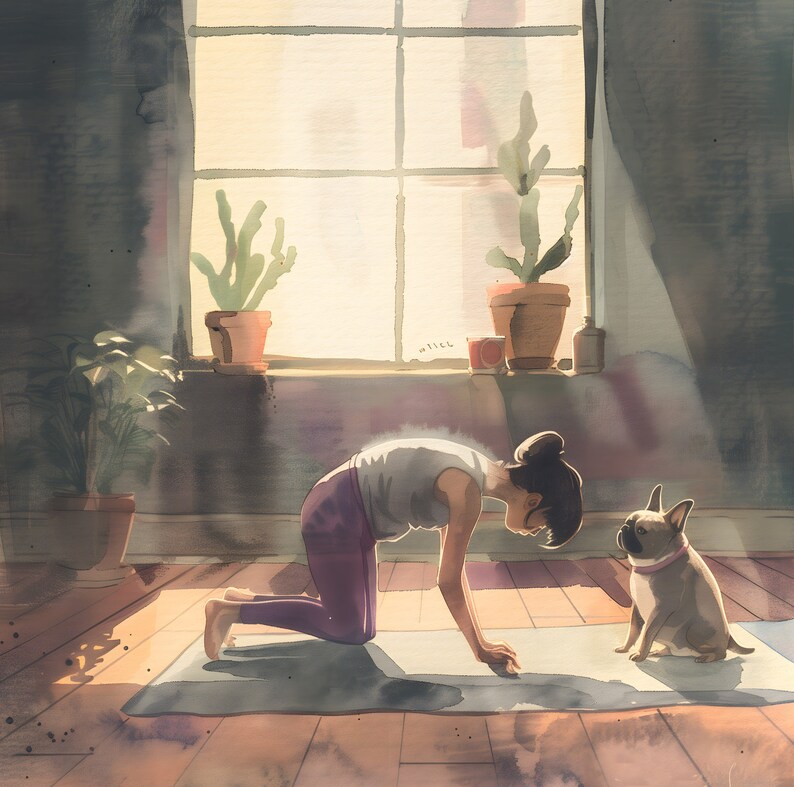 Yoga Poster, Yoga Wall Decor, Yoga With Dog, Yoga Studio Art, Yogi ...
