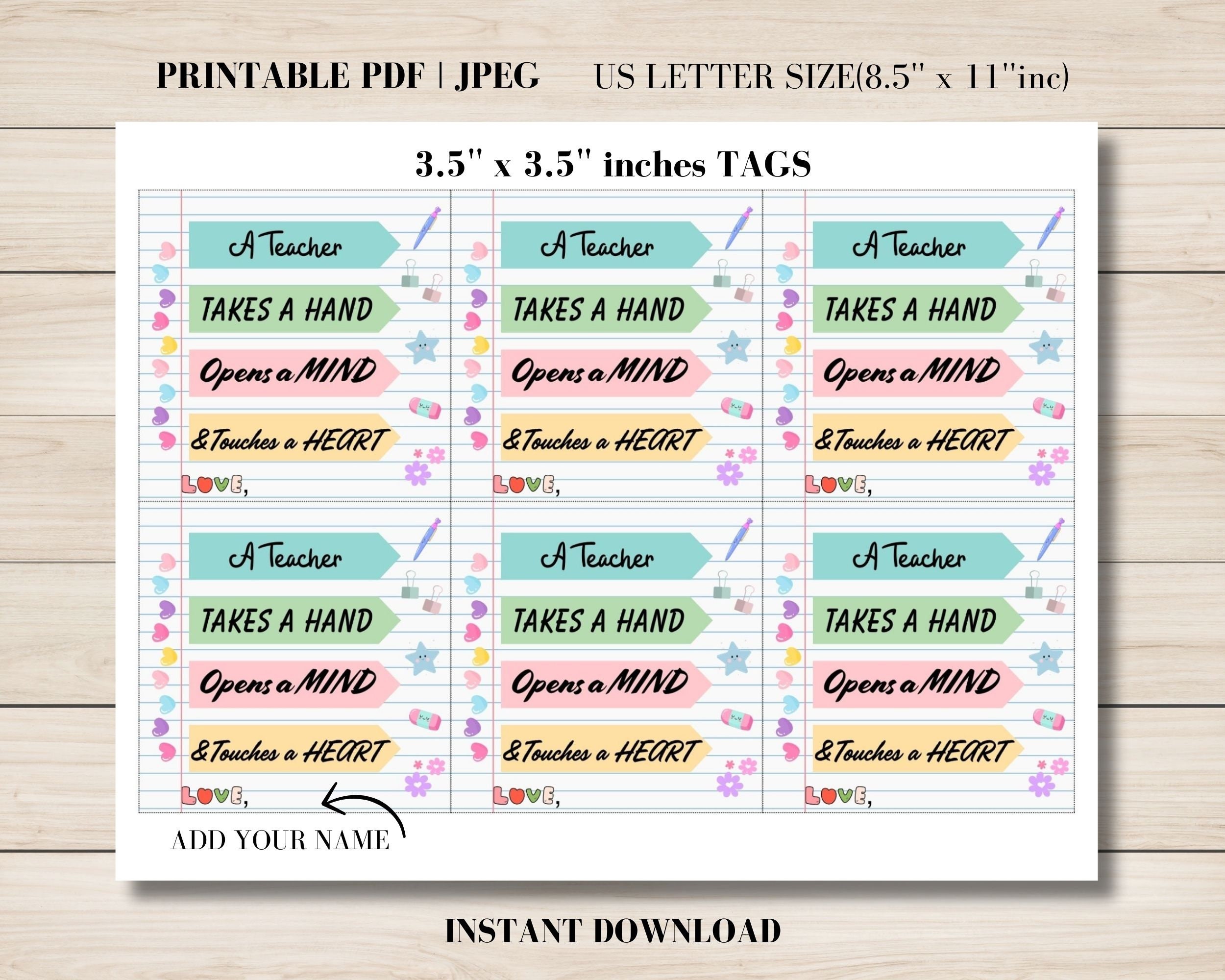 Teacher Appreciation Gift Tag|back to School Gift Tag|school Favor Gift ...