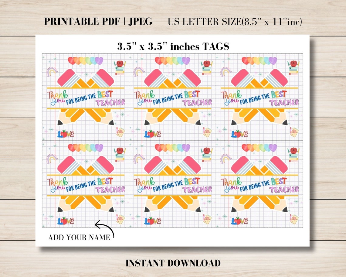 Teacher Appreciation Gift Tag|back to School Gift Tag|school Favor Gift ...
